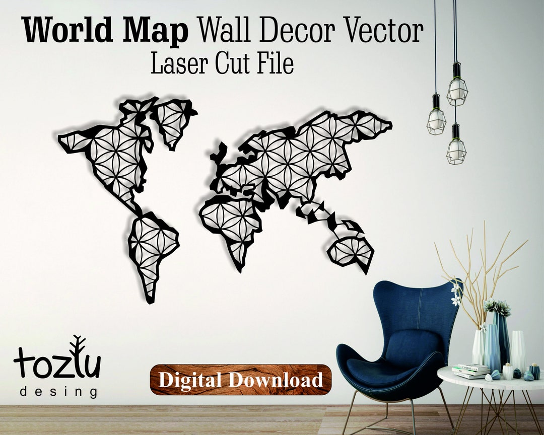 Laser Cut World Map Vector File Wall Decor Wall Art Cdr Dxf Svg - Etsy