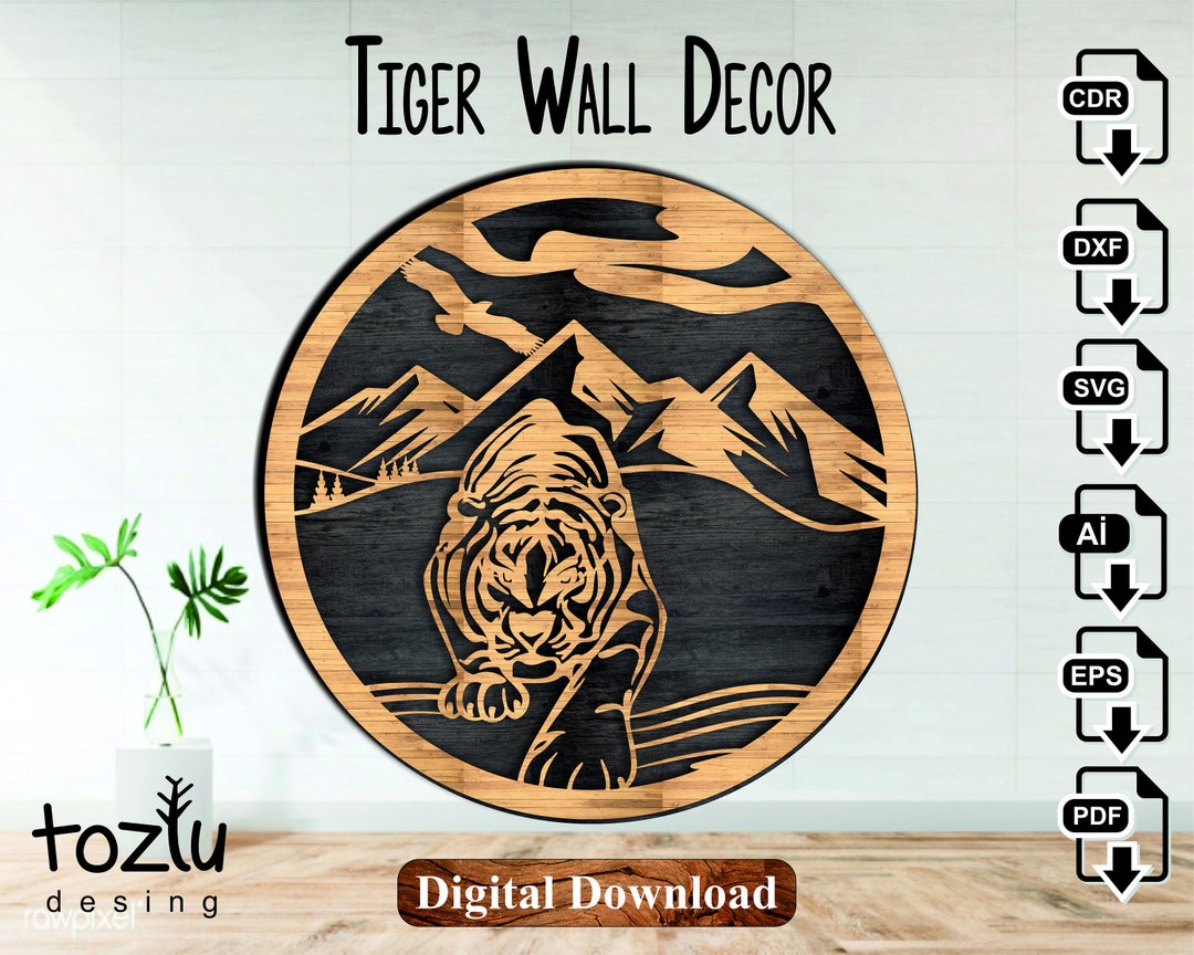 Tiger Wall Decor Laser Cut Vector File Svg Cdr Dxf - Etsy