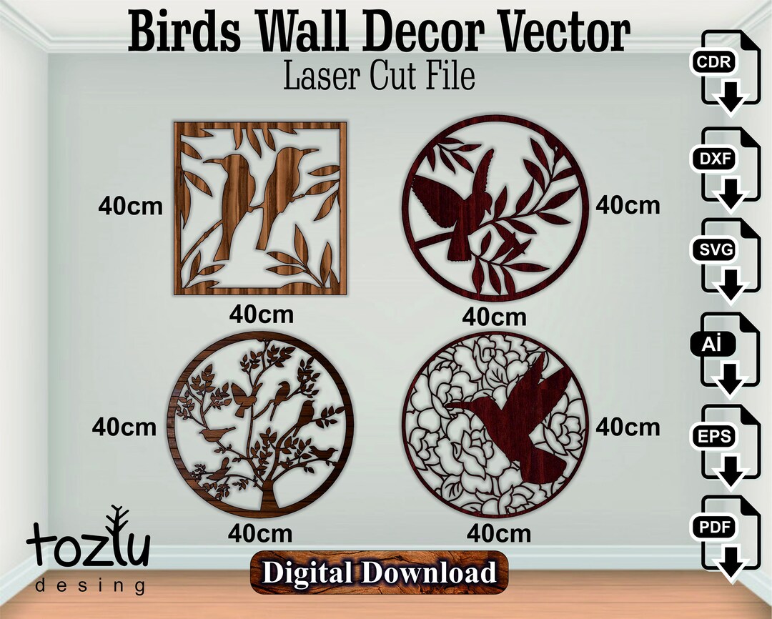 Laser Cut Birds Wall Decor Vector File Svg Dxf Cdr - Etsy