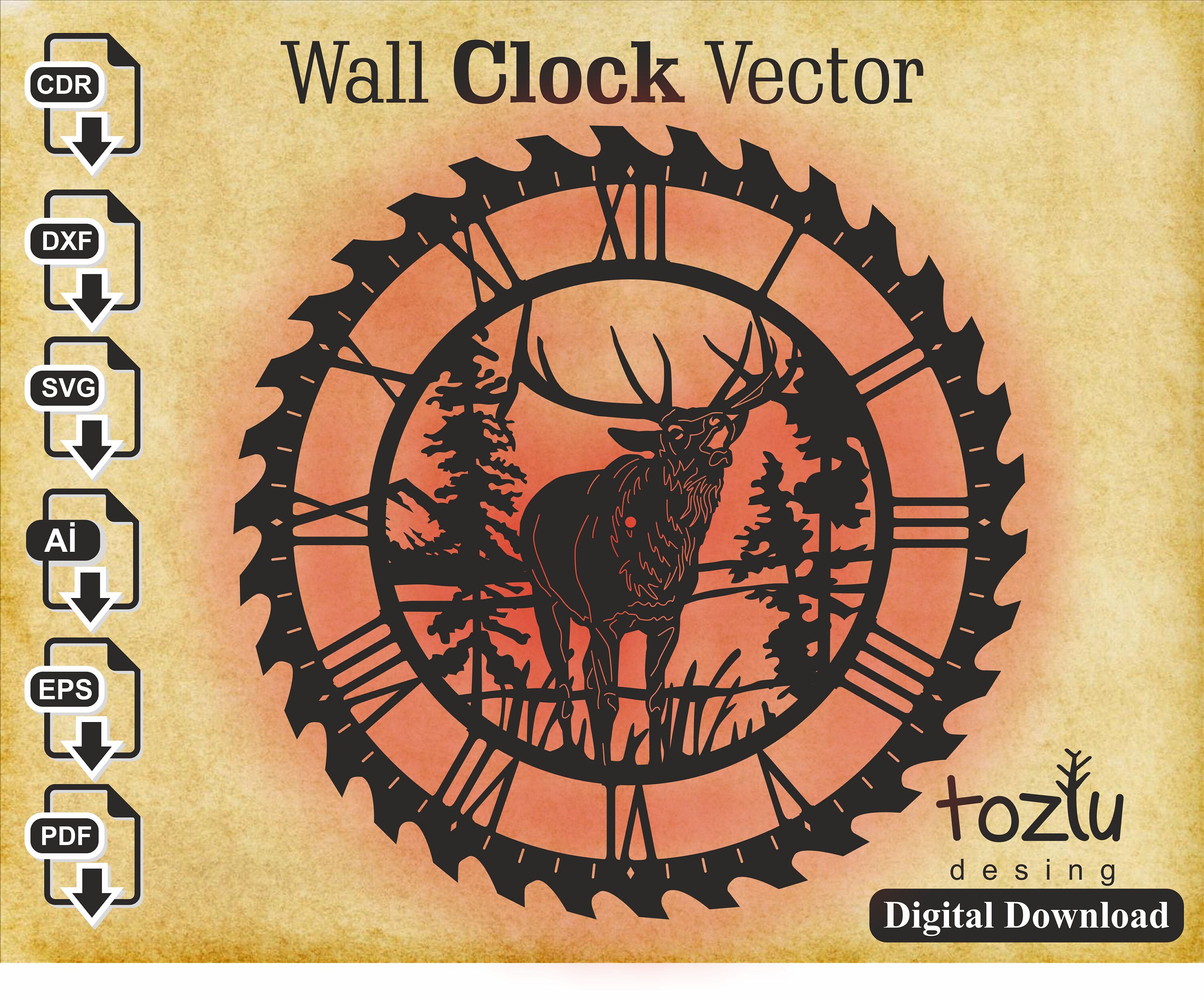 Wall Clock Vector File | Etsy