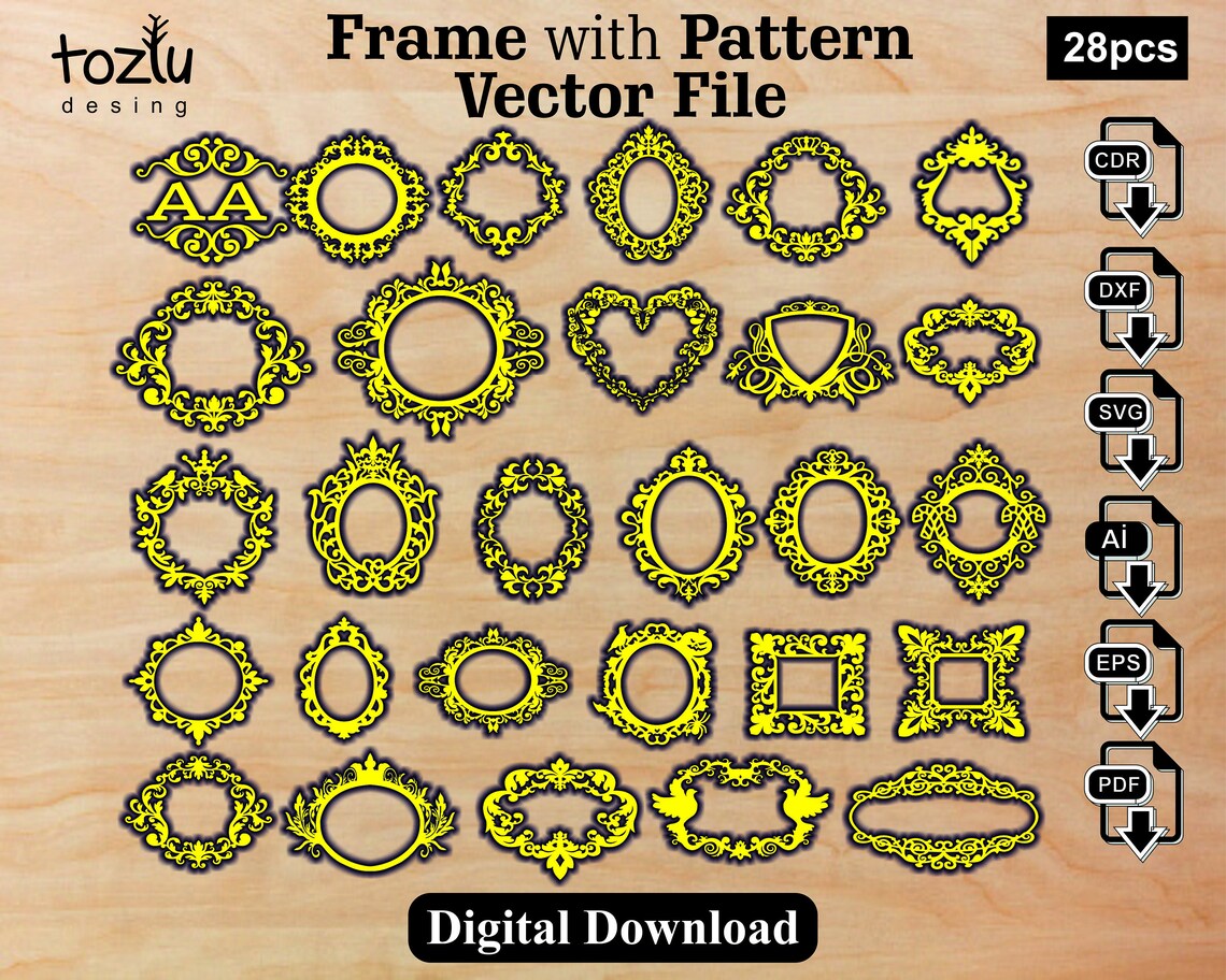 Frame With Pattern Laser Cut Vector File Svg Dxf Cdr - Etsy