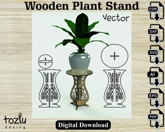 Wooden Plant Stand Laser Cut Vector File Svg Cdr Dxf | Etsy
