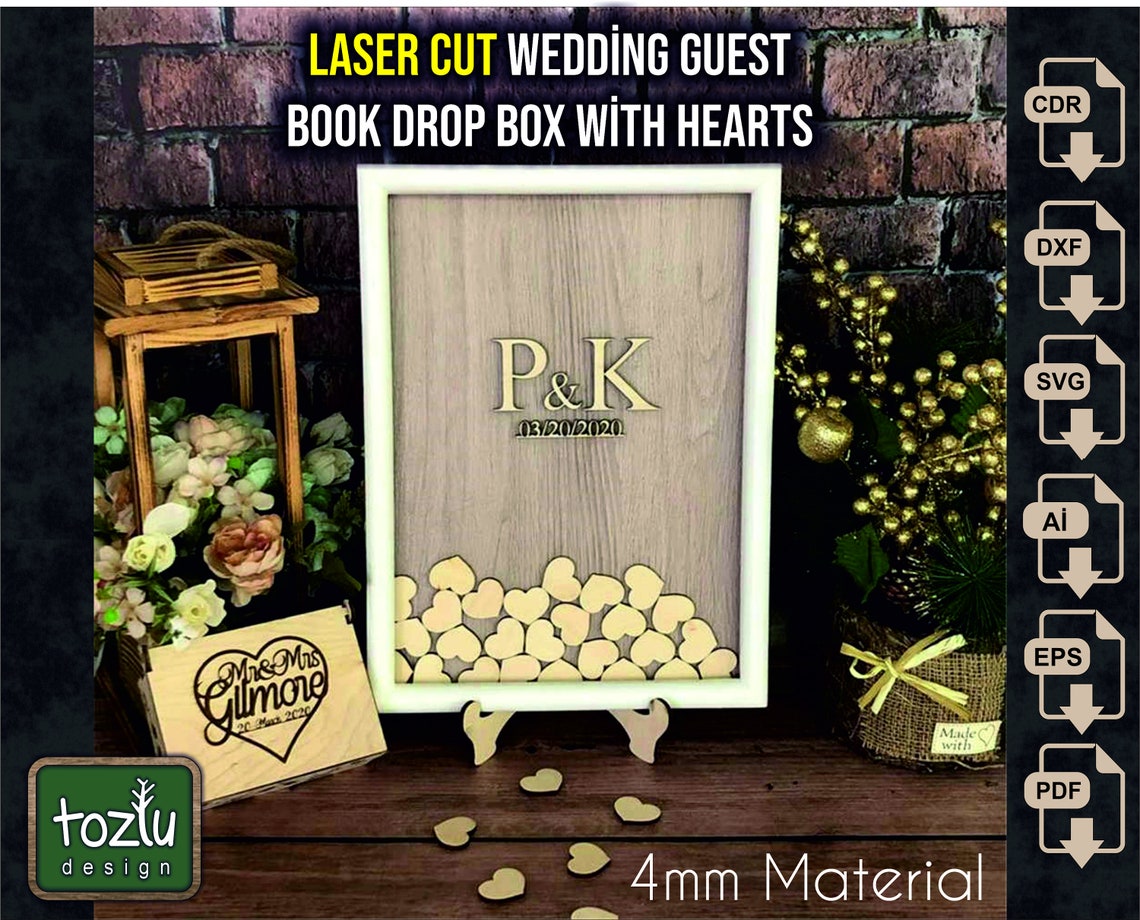 Laser Cut Wedding Guest Book Drop Box With Hearts Glowforge - Etsy