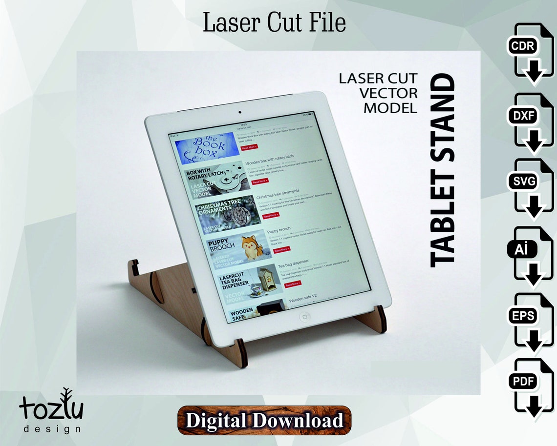 Laser Cut Svg Wooden Tablet Stand Vector File Dxf Cdr Svg | Etsy