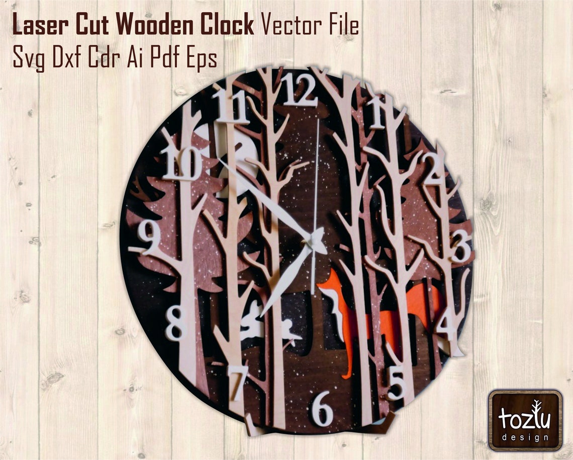 Laser Cut Wooden Wall Clock, Glowforge Clock, Cricut Clock, Svg Dxf Pdf ...