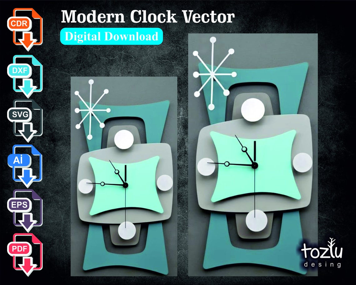Modern Clock Vector File - Etsy