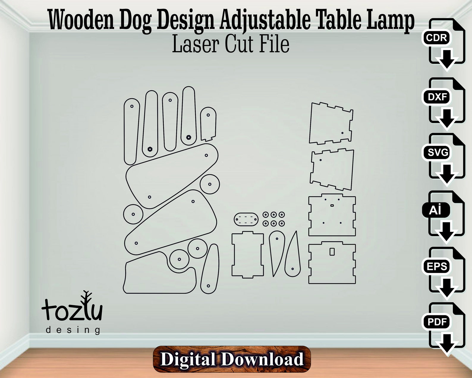 Minimalist Laser Cut Wooden Dog Lamp Vector File Svg Cdr Dxf - Etsy