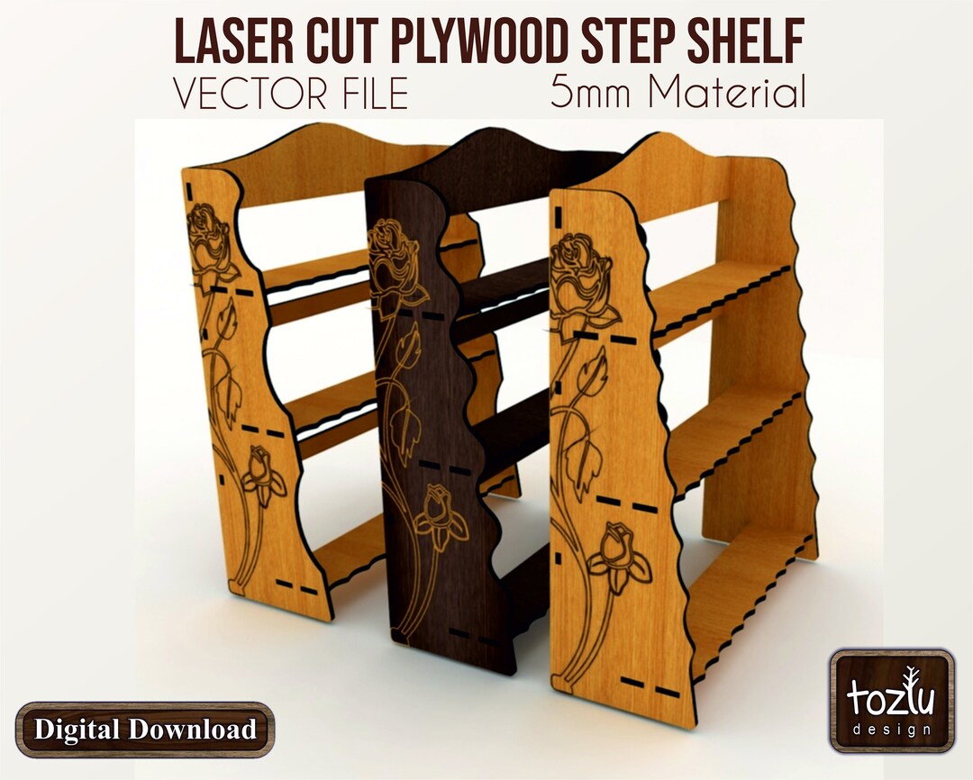 Laser Cut Plywood Step Shelf Wooden Step Shelf (5mm) Glowforge Svg Dxf ...