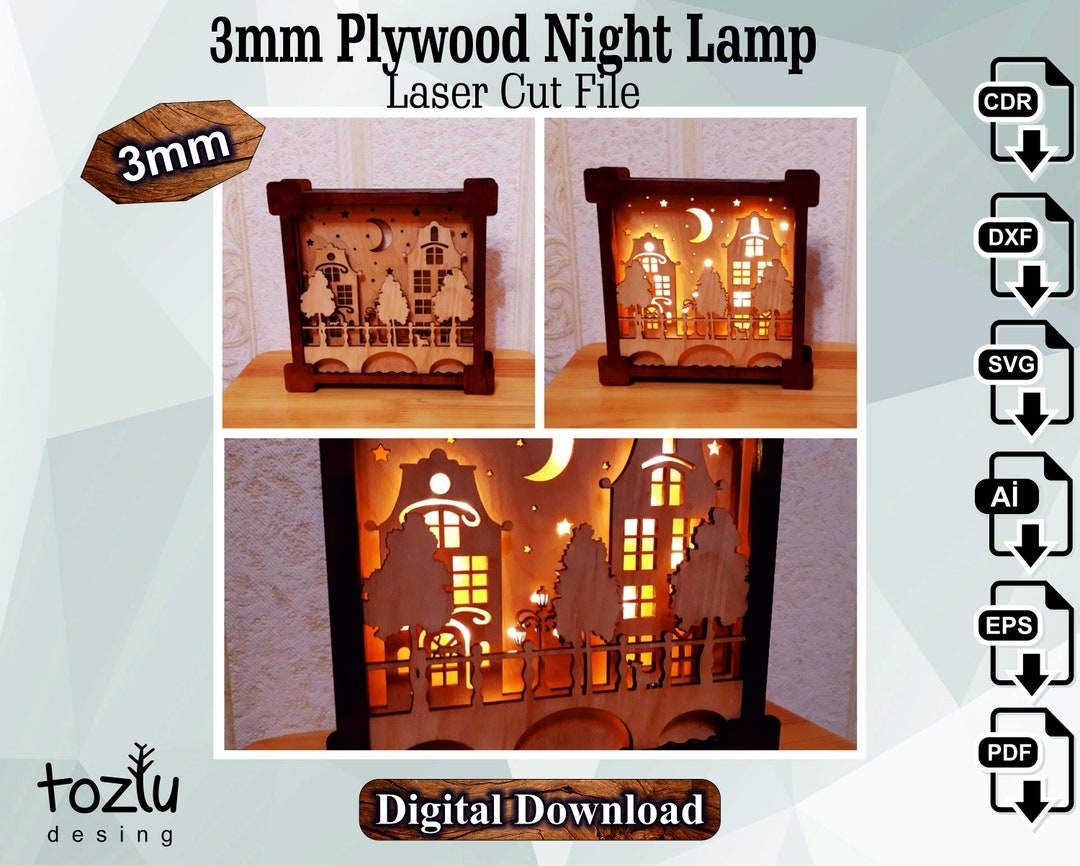 Wooden Laser Cut Night Lamp Plywood Vector File Svg Cdr Dxf - Etsy