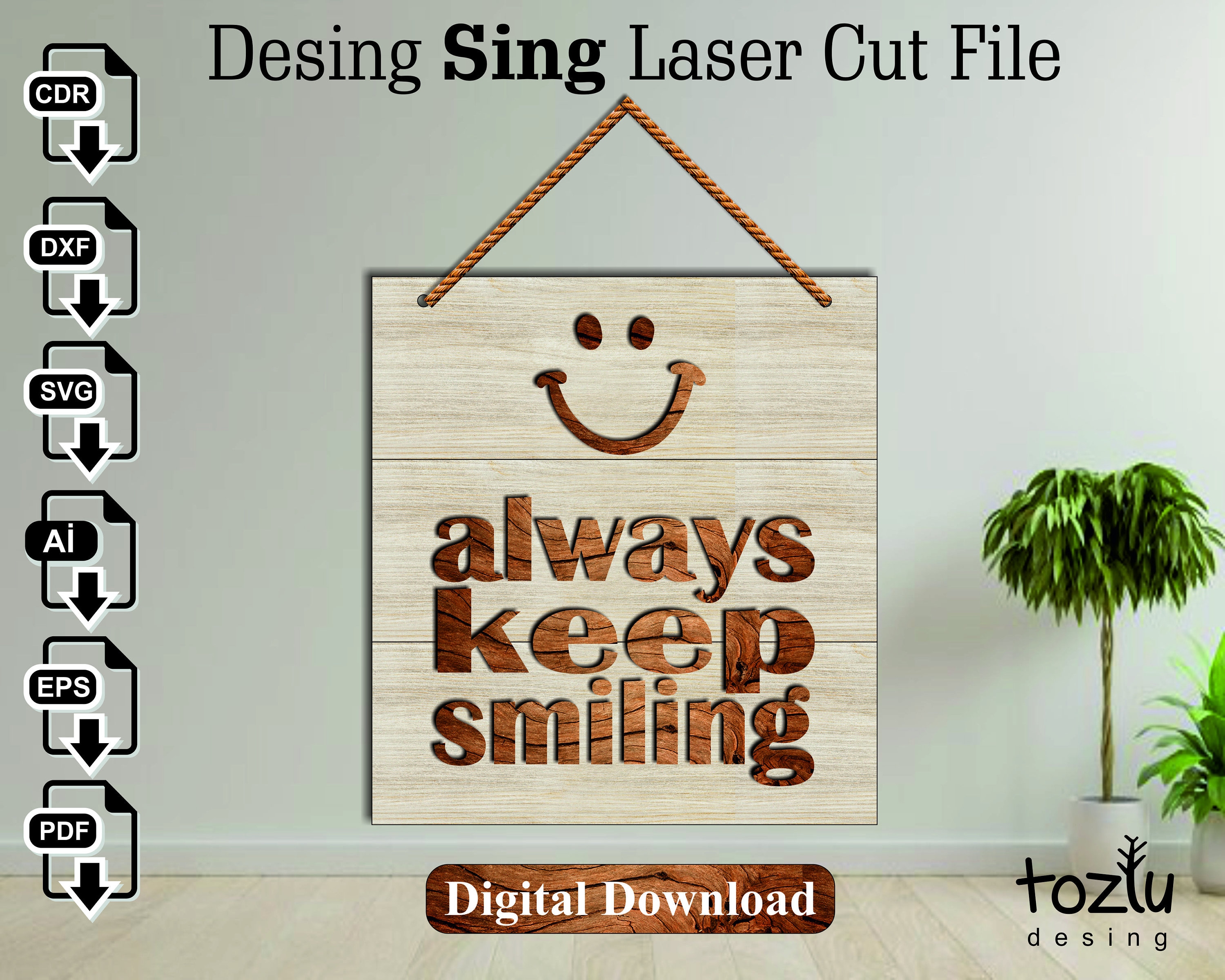 Wooden Desing Sing Laser Cut Vector File | Etsy