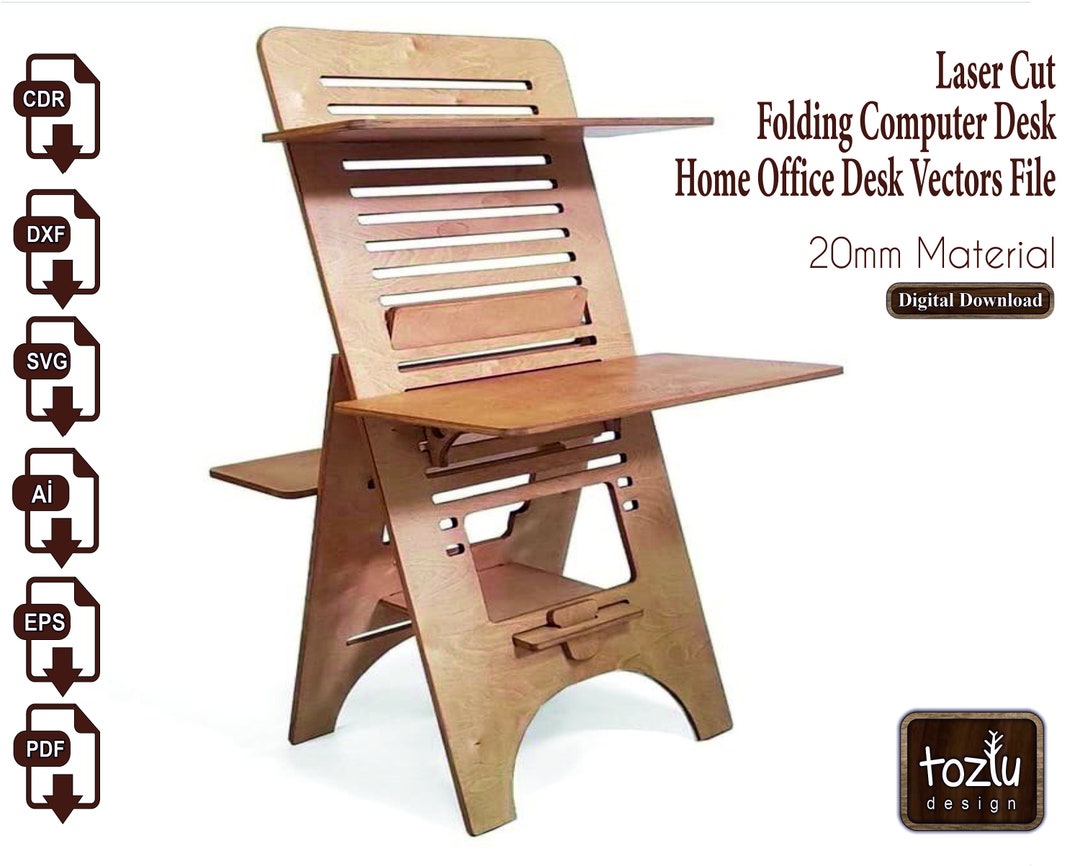 Laser Cut Folding Computer Desk Home Office Desk File Svg Dxf Pdf Ai ...