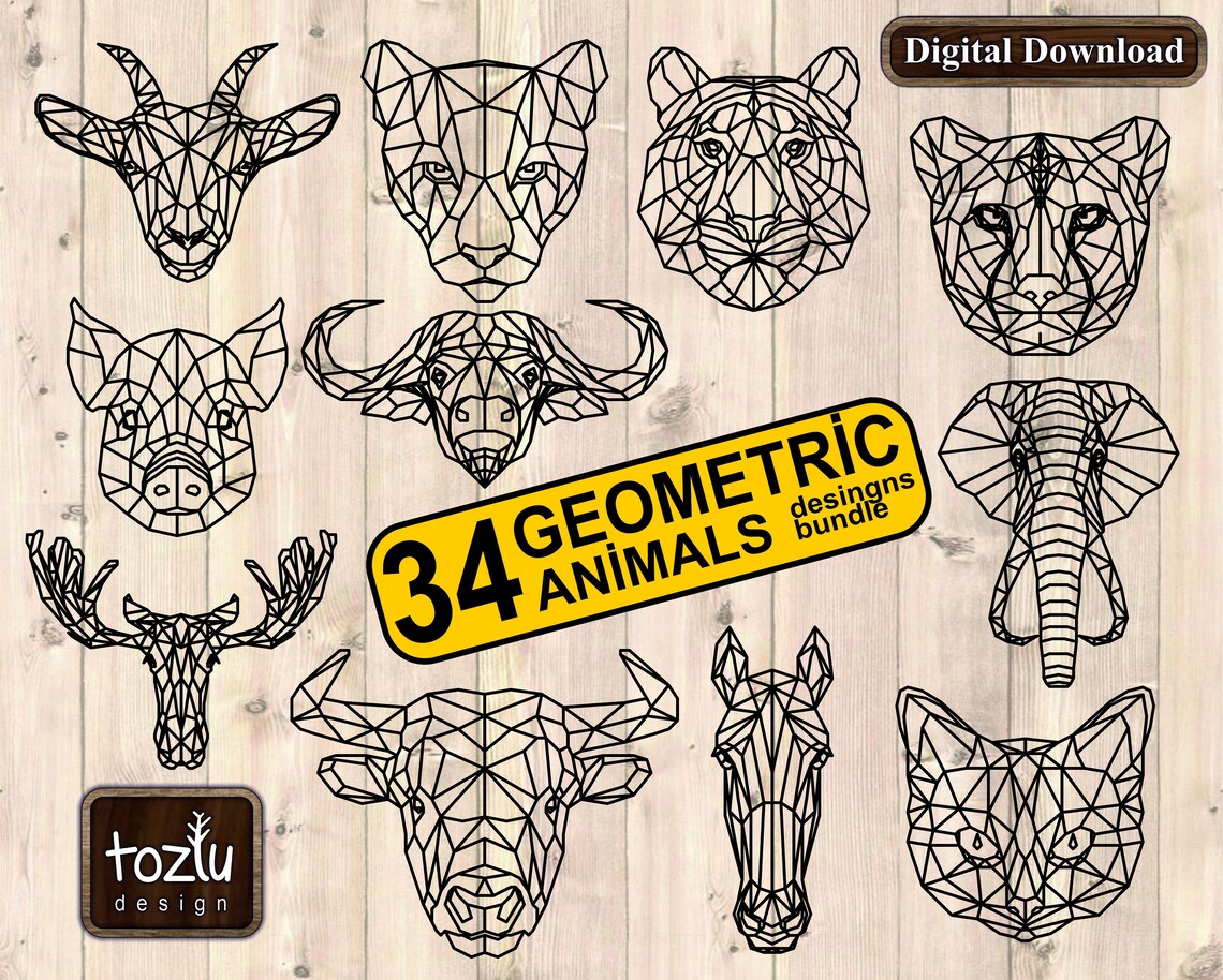 34 Pcs Geometric Animal Svg Animals Svg Geometric Coasters - Etsy Canada