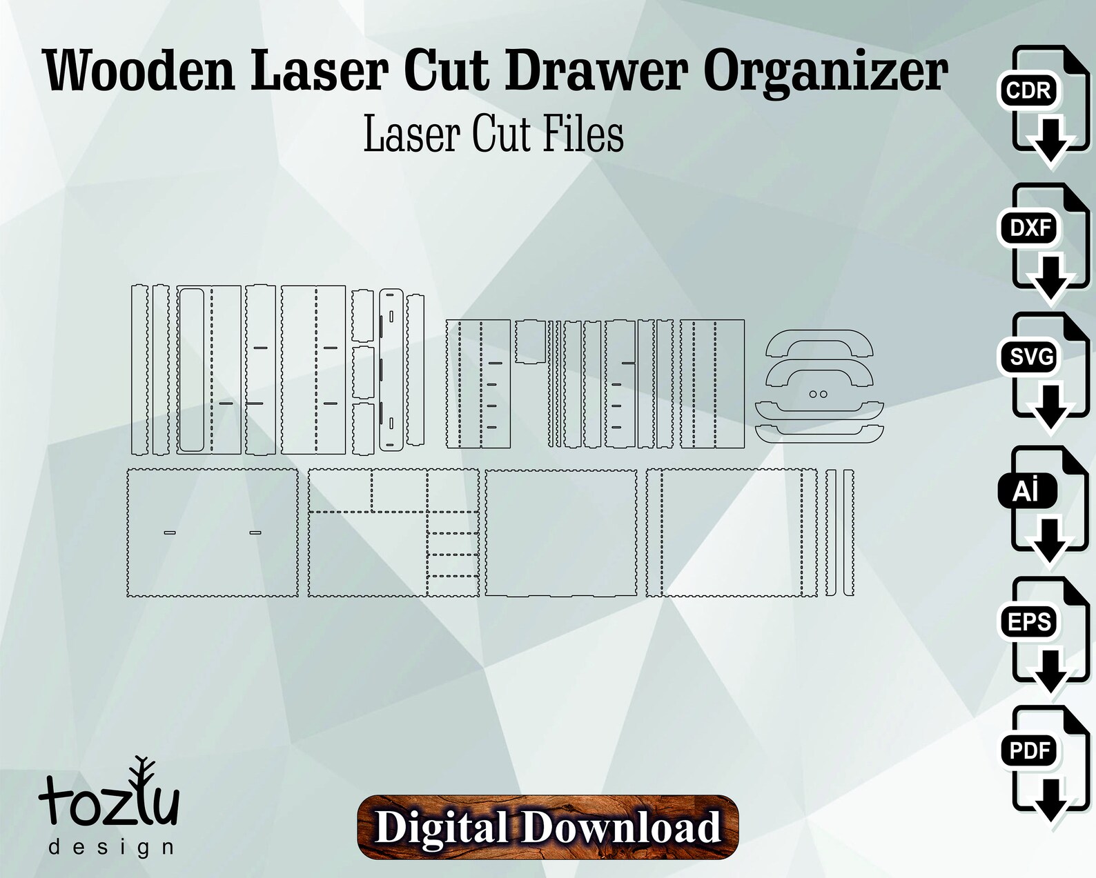 Laser Cut Svg Wooden Drawer Organizer Vector File Dxf Cdr | Etsy