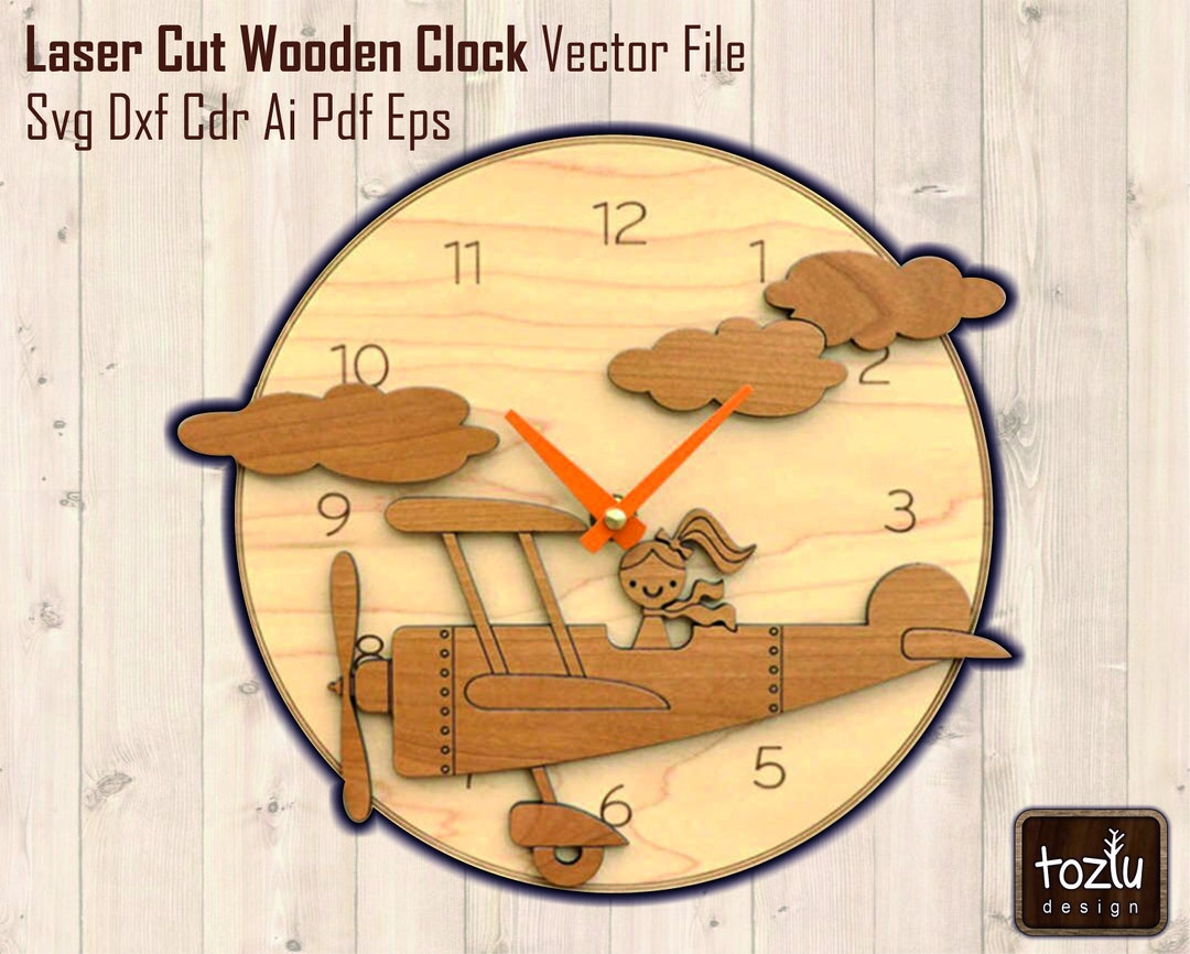 Laser Cut Wooden Airplane Clock, Vector File (digital Download) - Etsy