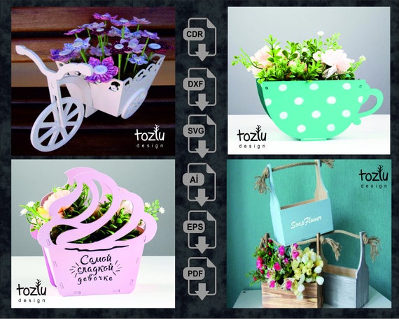 Laser Cut Cupcake Shaped Flower Box Glowforge Svg Dxf Pdf Ai - Etsy