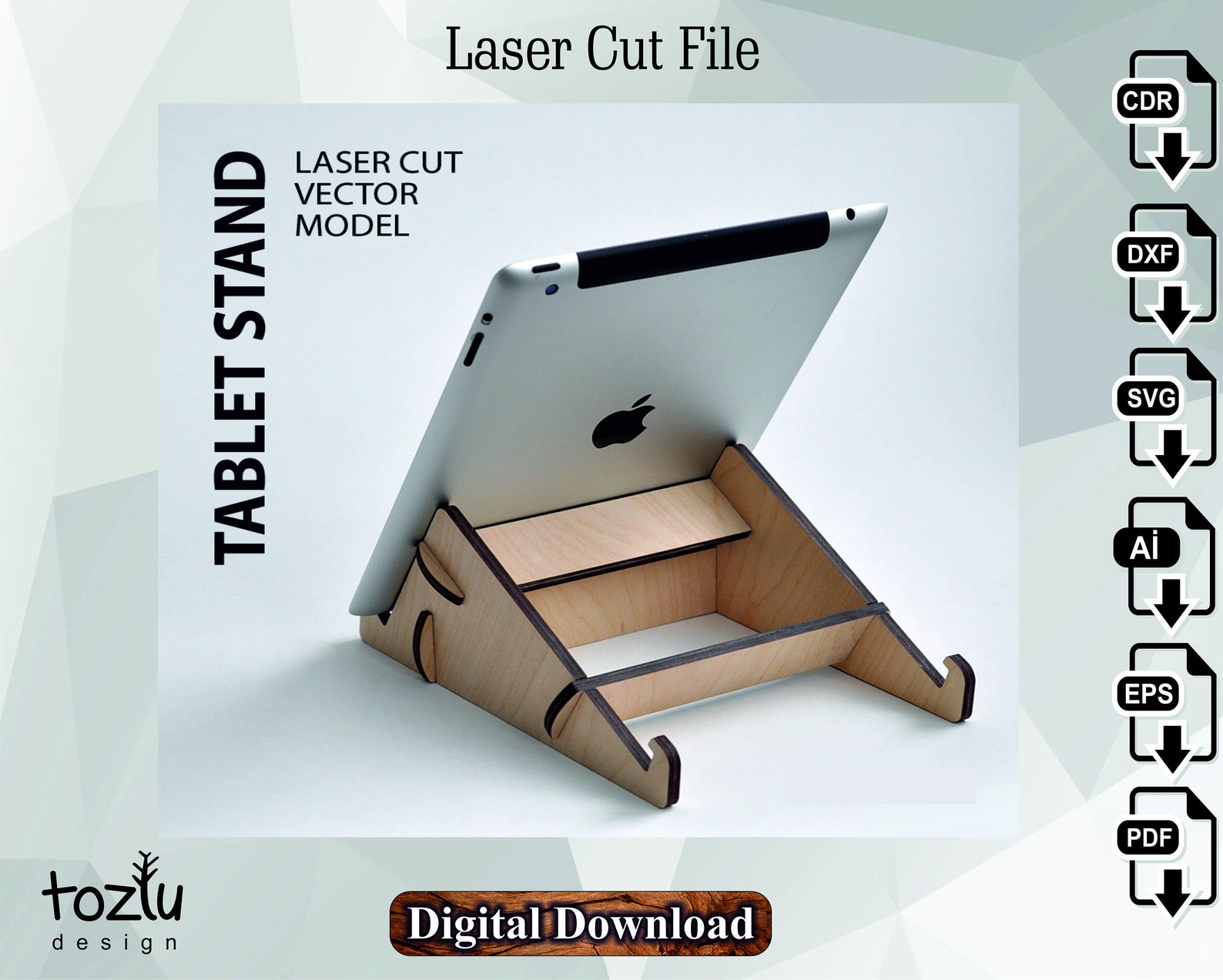 Laser Cut Svg Wooden Tablet Stand Vector File Dxf Cdr Svg | Etsy