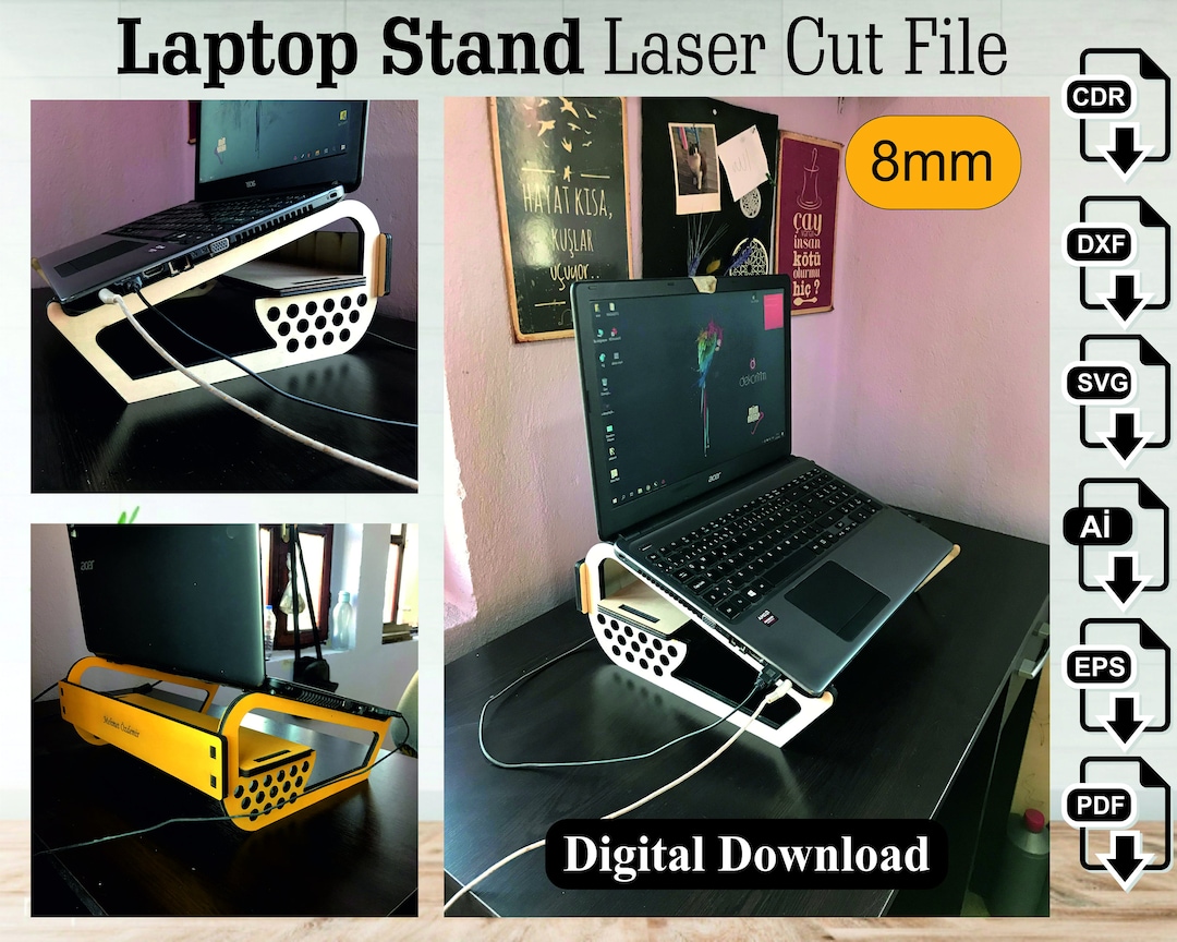 Wooden Laptop Stand Laser Cut Vector File Svg Dxf Cdr (8mm) - Etsy
