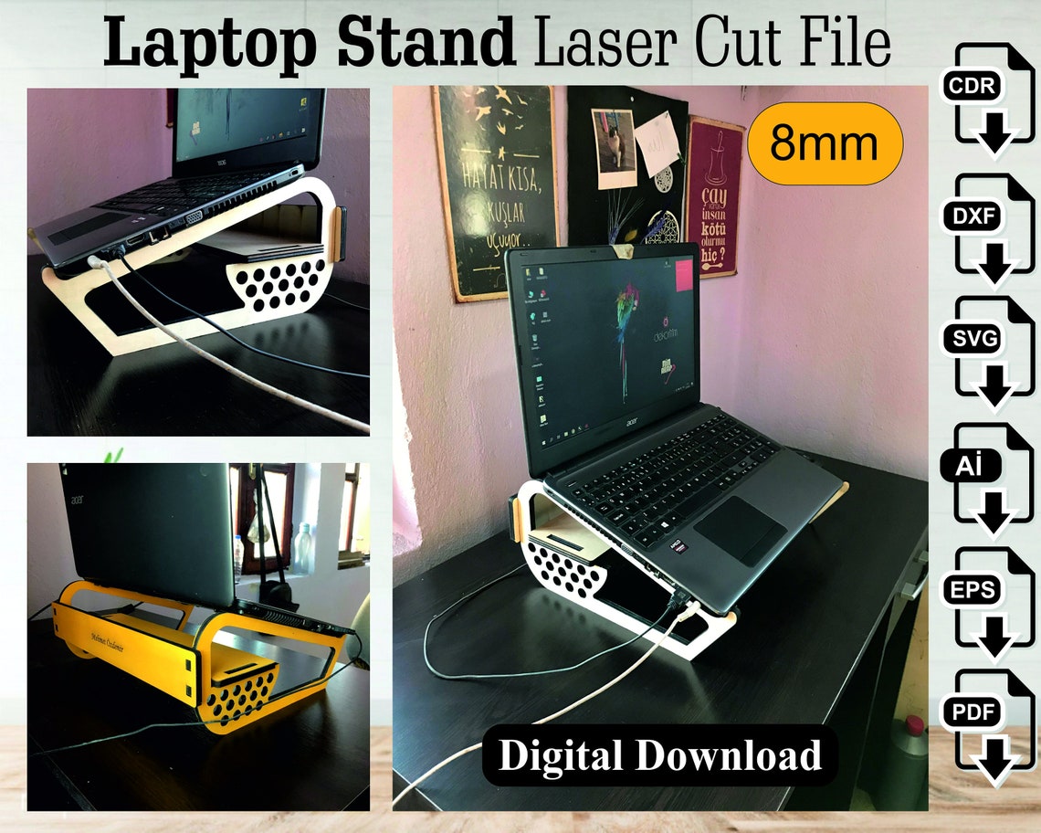 Wooden Laptop Stand Laser Cut Vector File Svg Dxf Cdr 8mm - Etsy Canada