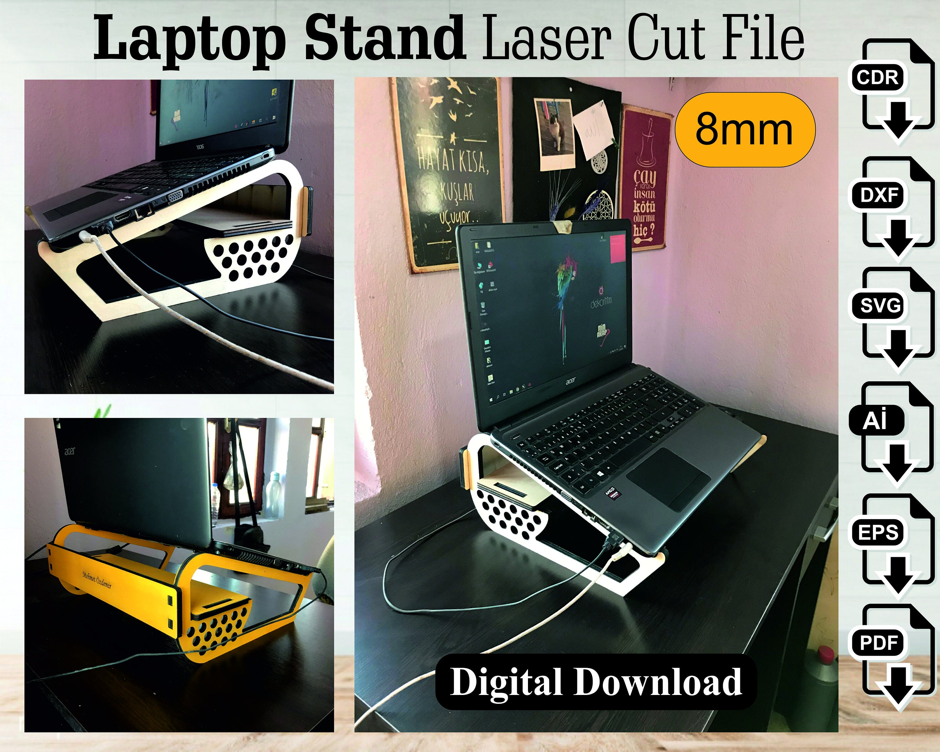Wooden Laptop Stand Laser Cut Vector File Svg Dxf Cdr 8mm - Etsy UK