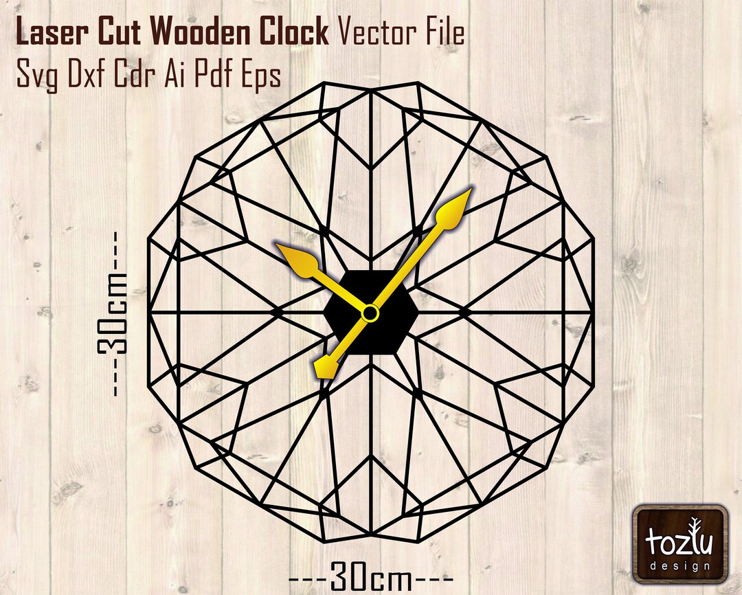 Laser Cut Wooden Clock, Geometric Wall Clock, Glowforge Clock, Cricut ...