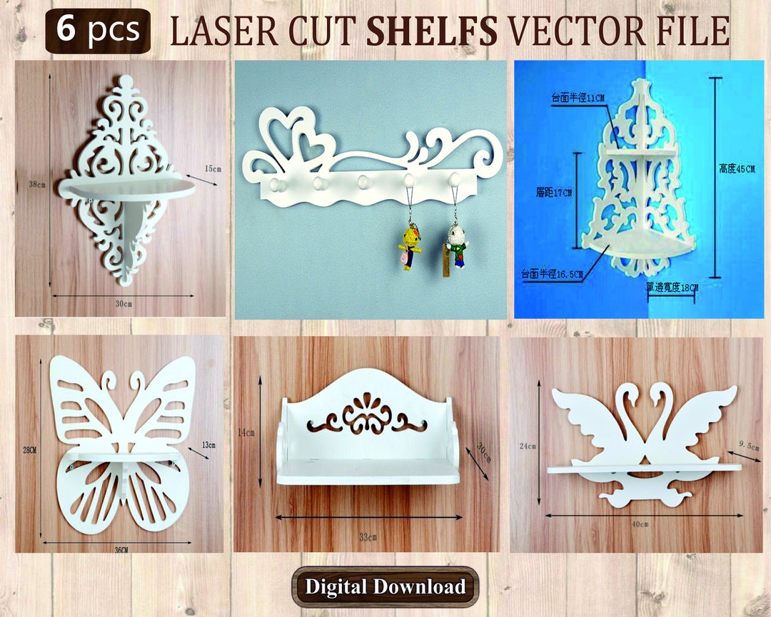 6 Pcs Minimal Shelf Vector, Decorative Shelf, Modern Shelf Glowforge ...