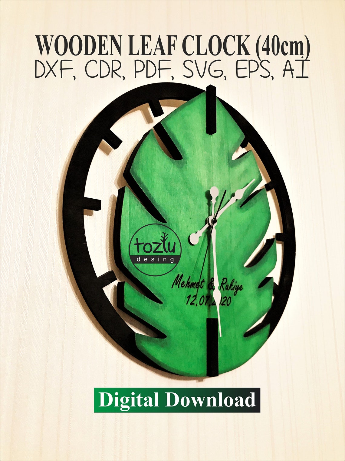 Wooden Leaf Clock Vector - Etsy