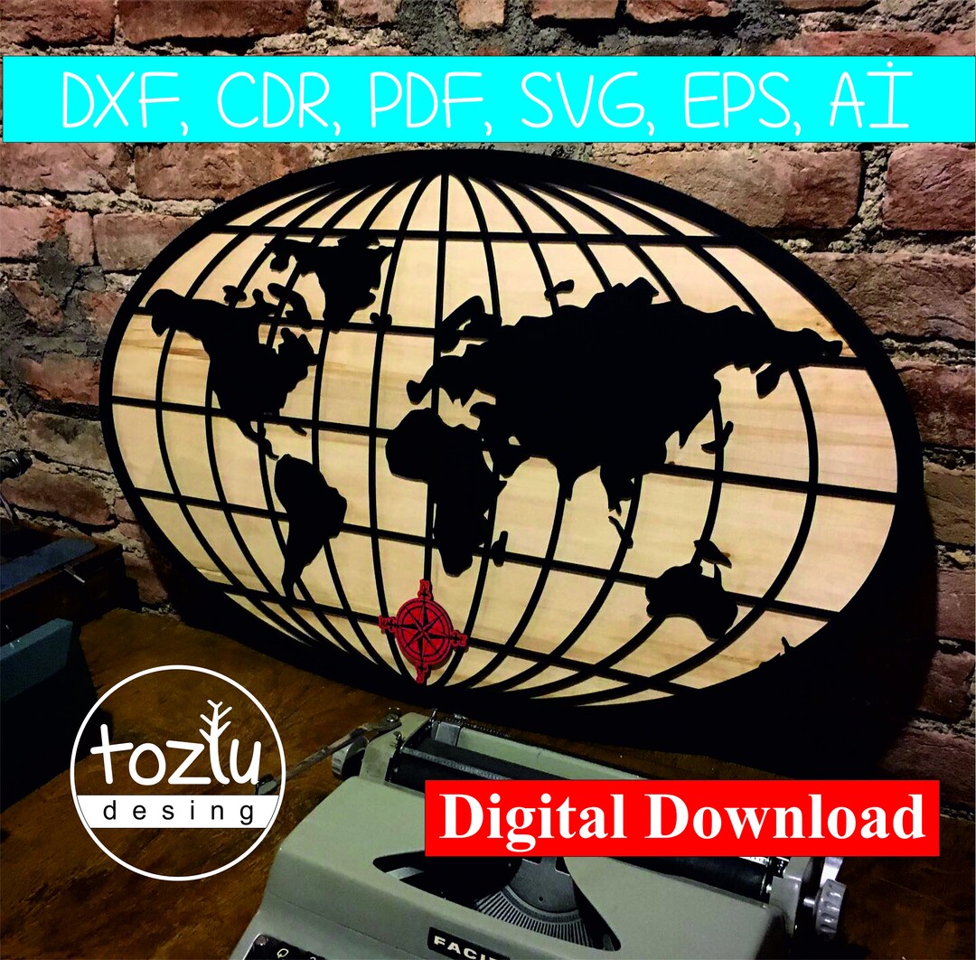 Wooden World Map Vector - Etsy