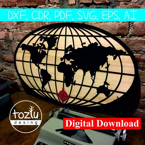 World Map Wall Decor Vector Laser Cut Template Cut File - Etsy