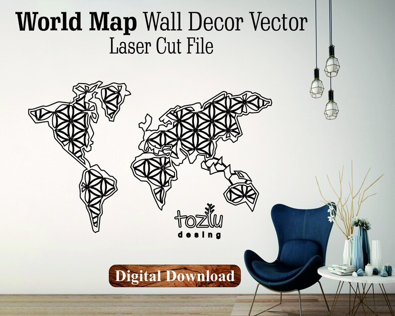 Laser Cut World Map Vector File Wall Decor Wall Art Cdr Dxf | Etsy