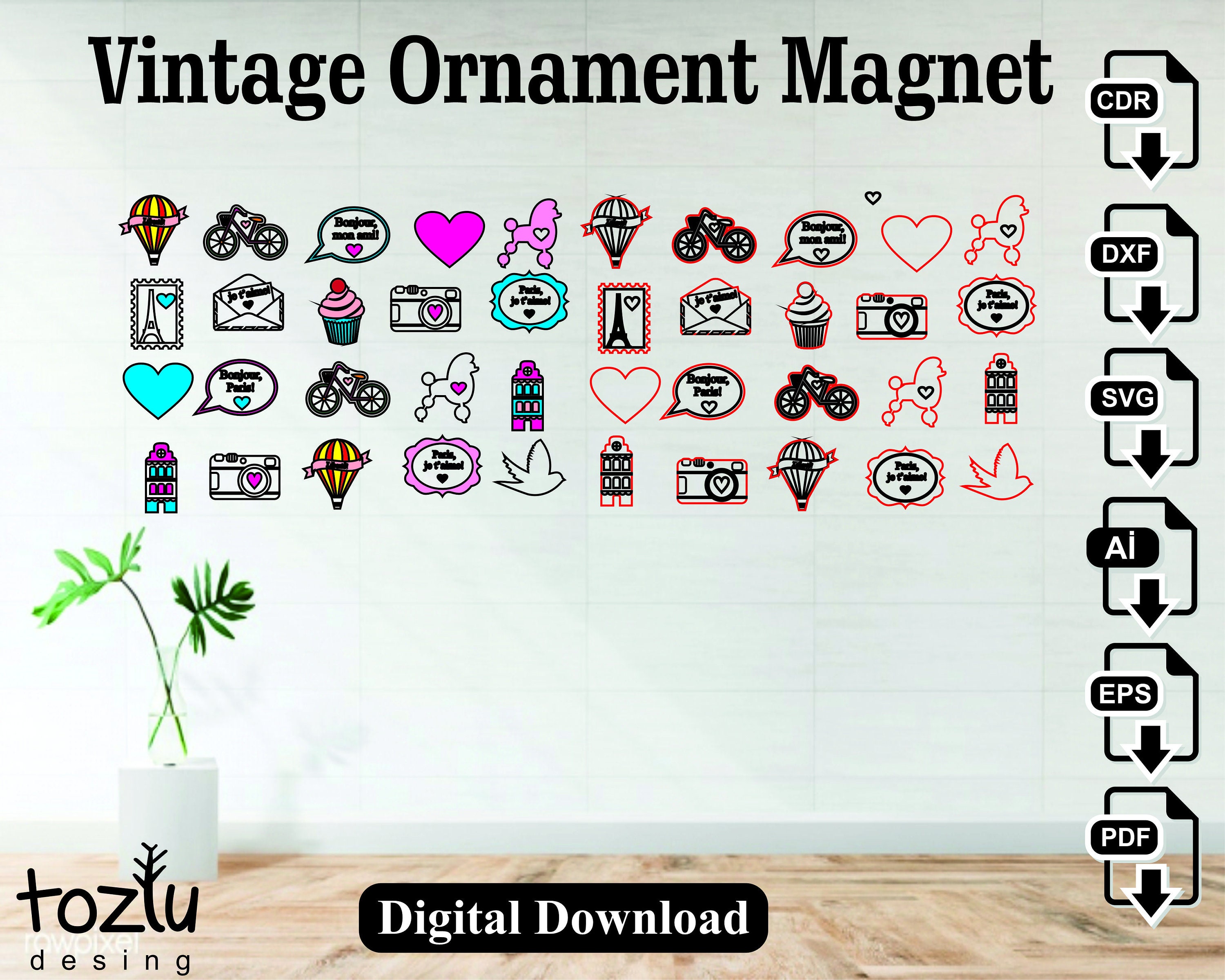 Vintage Ornament Magnets Laser Cut Files Cdr Dxf Svg Ai Pdf - Etsy