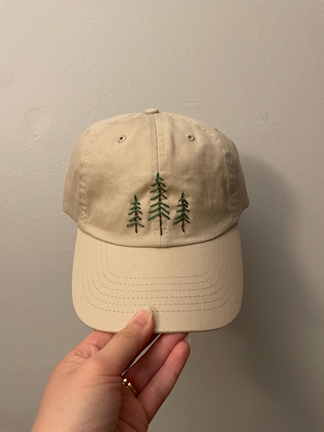Hand Embroidered Evergreen Tree Baseball Cap: Minimalist Cotton Hat - Etsy