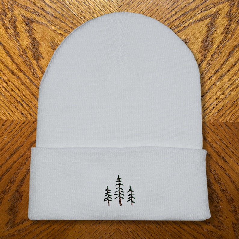 Evergreen Trees With Minimal Design on Hand Embroidered Beanie | Etsy