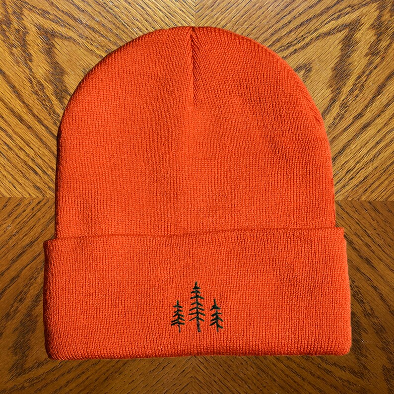 Evergreen Trees With Minimal Design on Hand Embroidered Beanie | Etsy