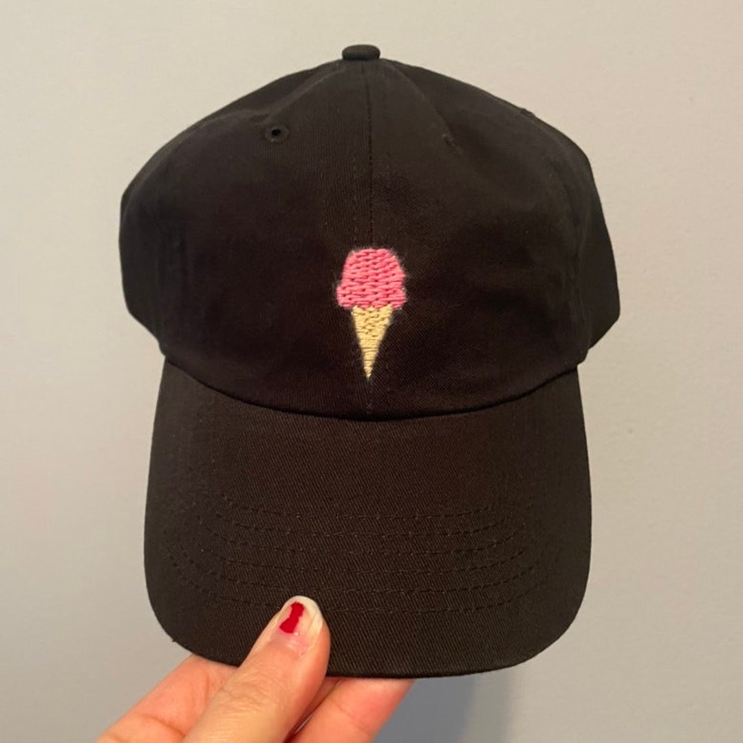 Ice Cream Cone Hand Embroidered Dad Hat | Cute Baseball Cap | Last Minute Gift | Ball Cap ...