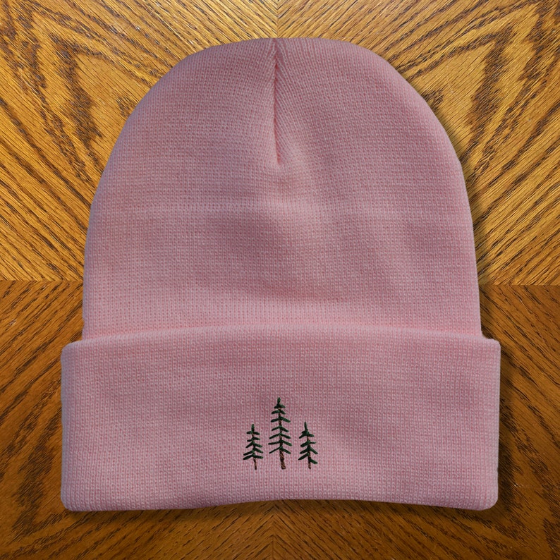 Evergreen Trees With Minimal Design on Hand Embroidered Beanie | Etsy