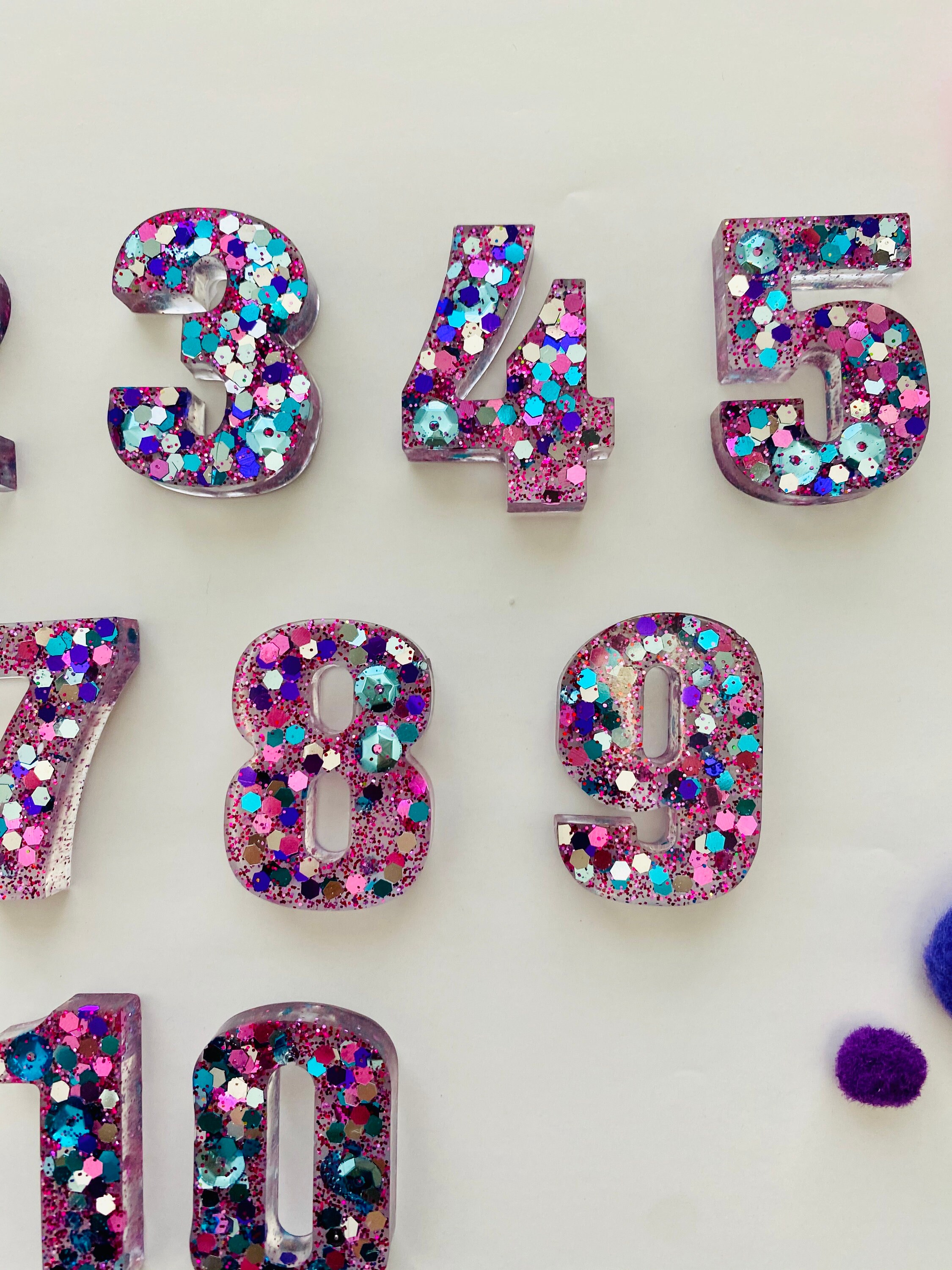 Glitter numberspurple numberspink and purple giftmagnetic | Etsy