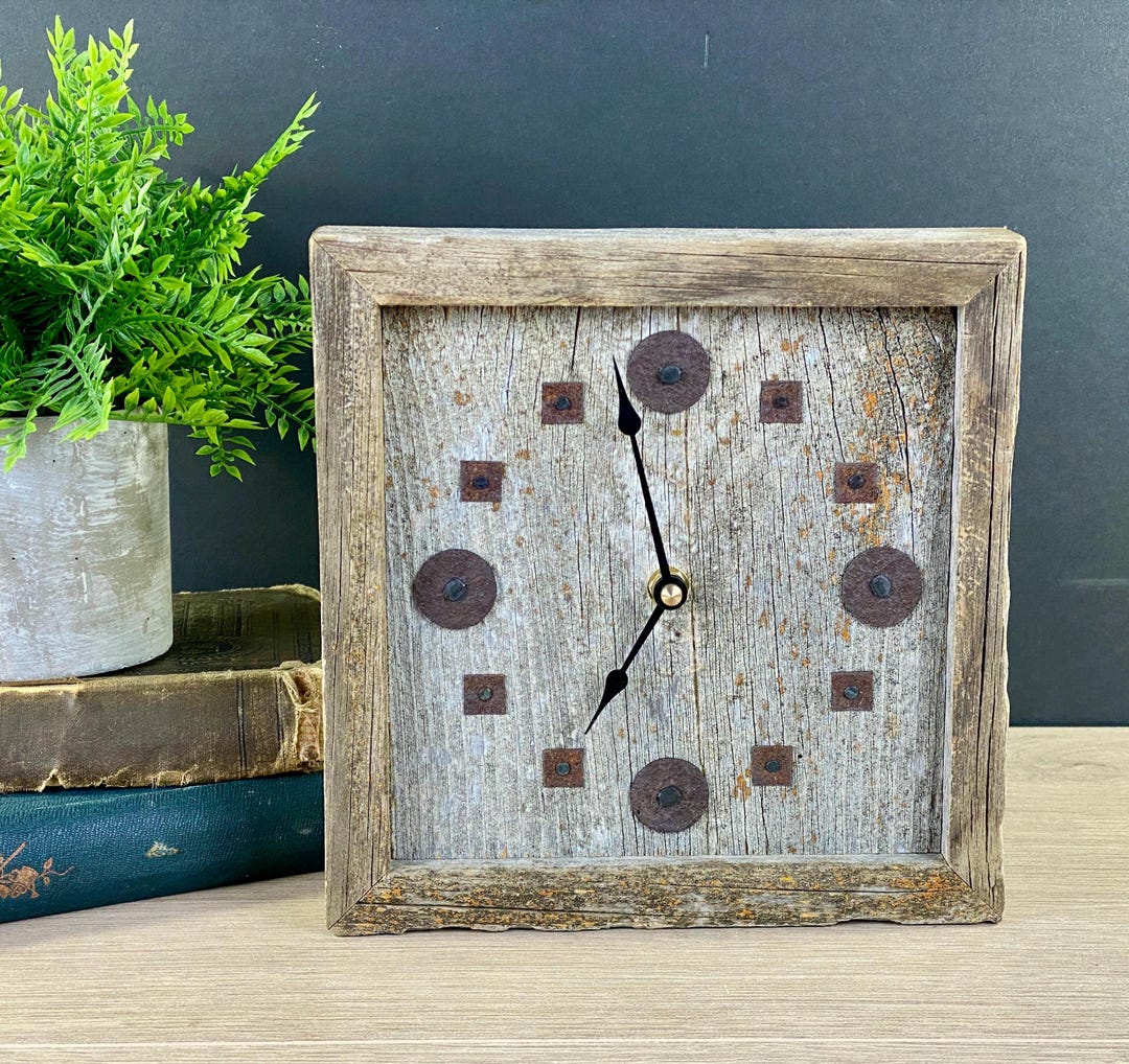 Authentic Barn Wood Clock Square Framed for Wall or Tabletop Farmhouse ...