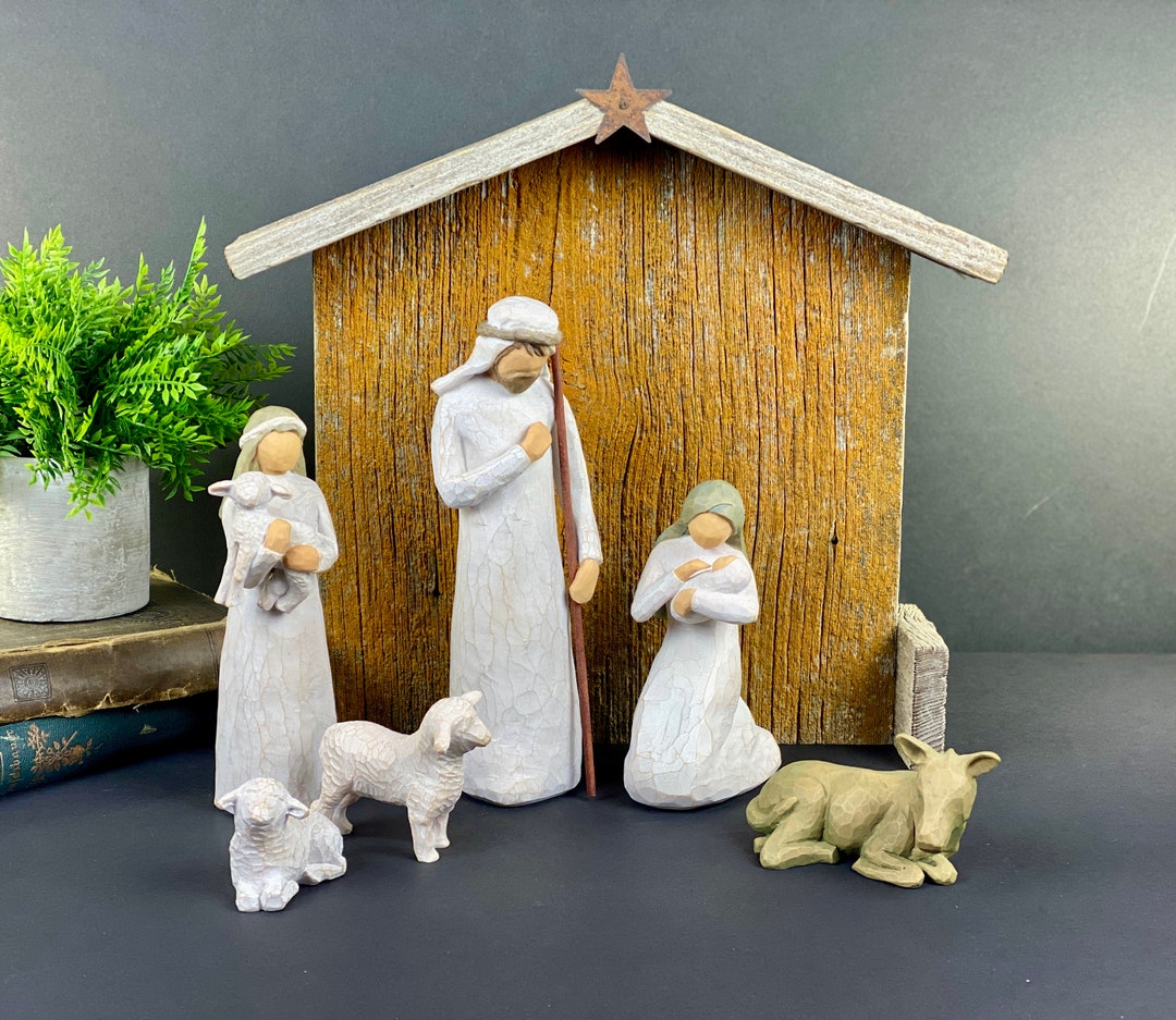 Design C40 Large Barn Wood Backdrop Nativity Stable Creche Willow Tree ...