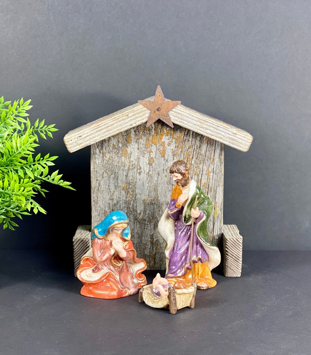 Design C44 Small Weathered Barn Wood Backdrop Nativity Stable Creche ...