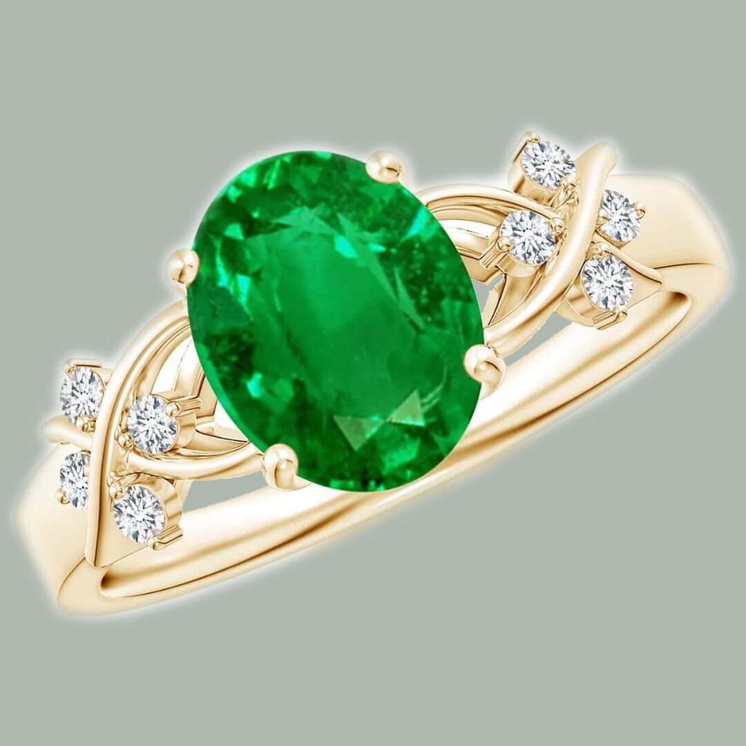925 Silver Ring With Lab Created Oval Emerald Ring , Vintage Solitaire ...