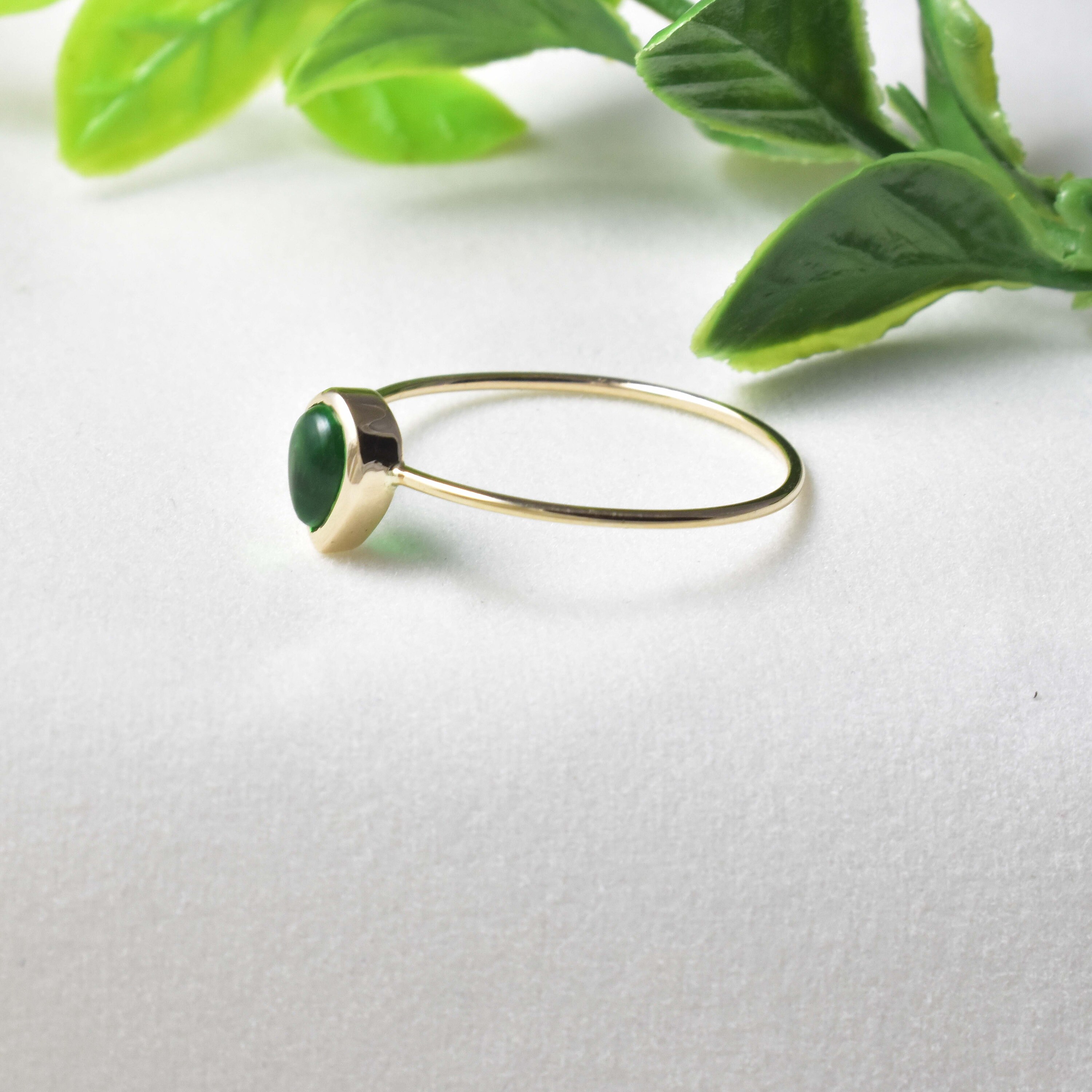 Emerald Ring 10K 14K Gold Pear Cab Bezel Setting Ring ,birthday Gift ...