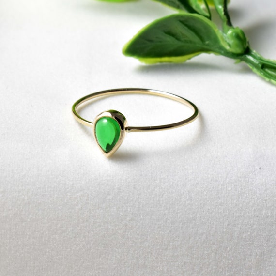 Emerald Ring 10K 14K Gold Pear Cab Bezel Setting Ring | Etsy