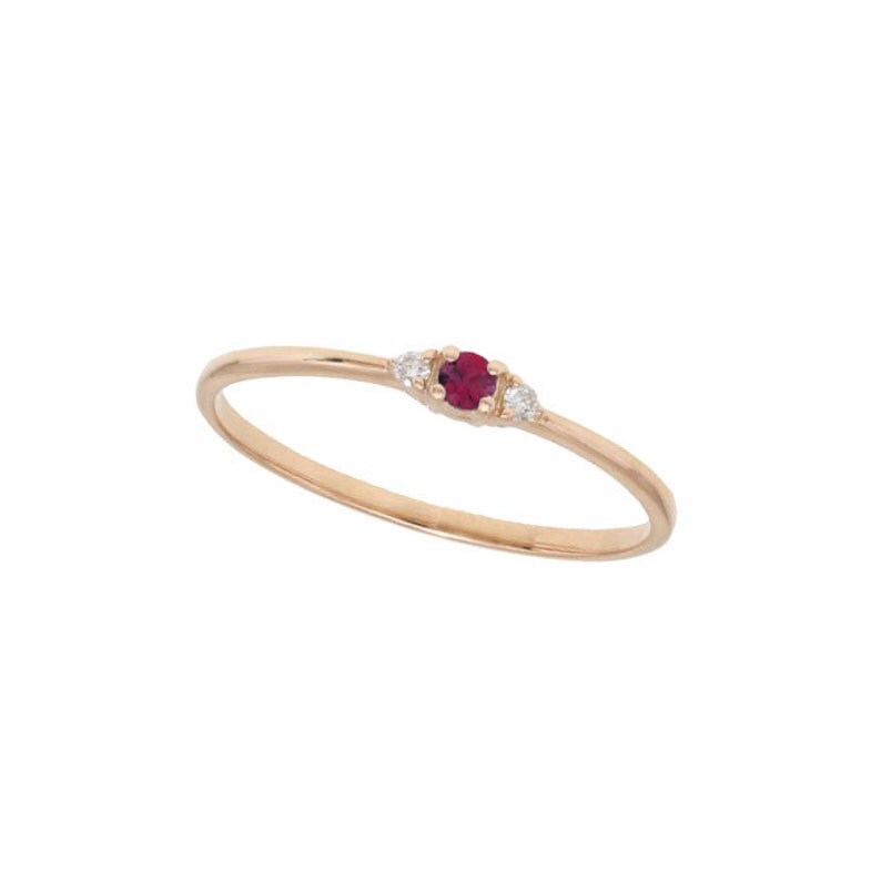 925 Silver Solid Gold Thin Ring Natural Ruby and CZ Studded Ring Inset ...