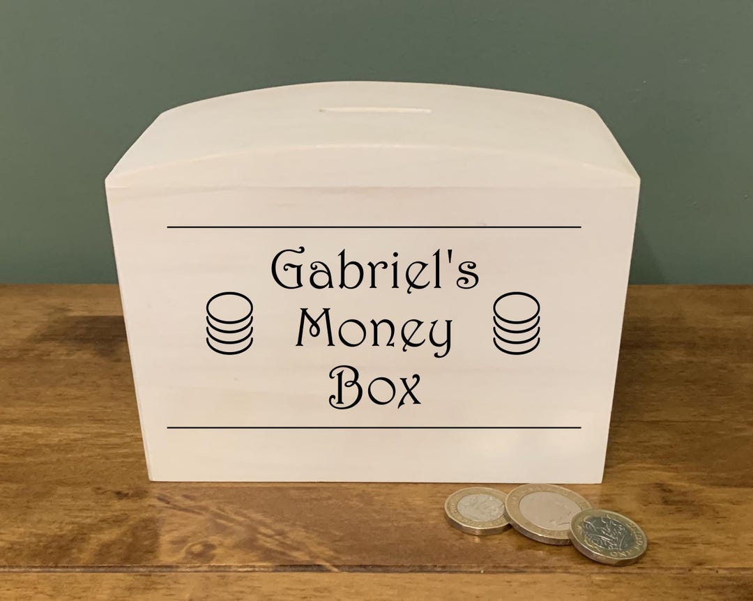 Personalised Wooden Money Box With Name, Engraved Piggy Bank Gift for ...