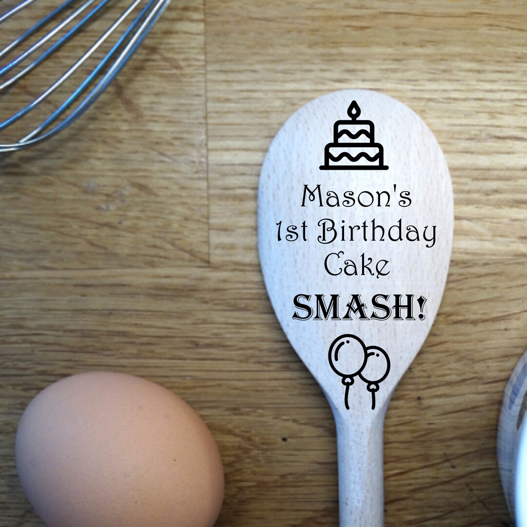 Personalised Engraved Wooden Cake Smash Spoon Baby's 1st Birthday (30cm ...
