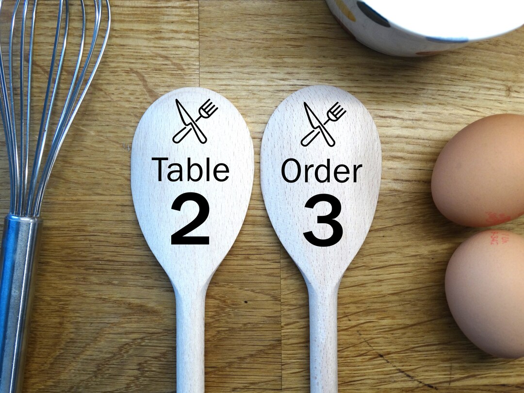 Café & Restaurant Table Order Number, Engraved on a Wooden Spoon (30cm ...
