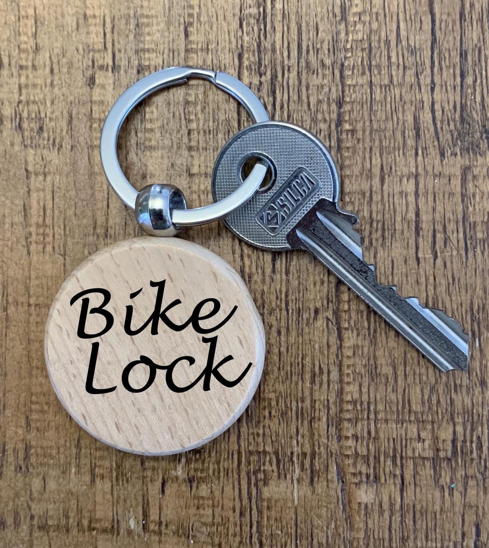 Door Key- Personalised Engraved Circular Solid Wood Keyring for Your ...