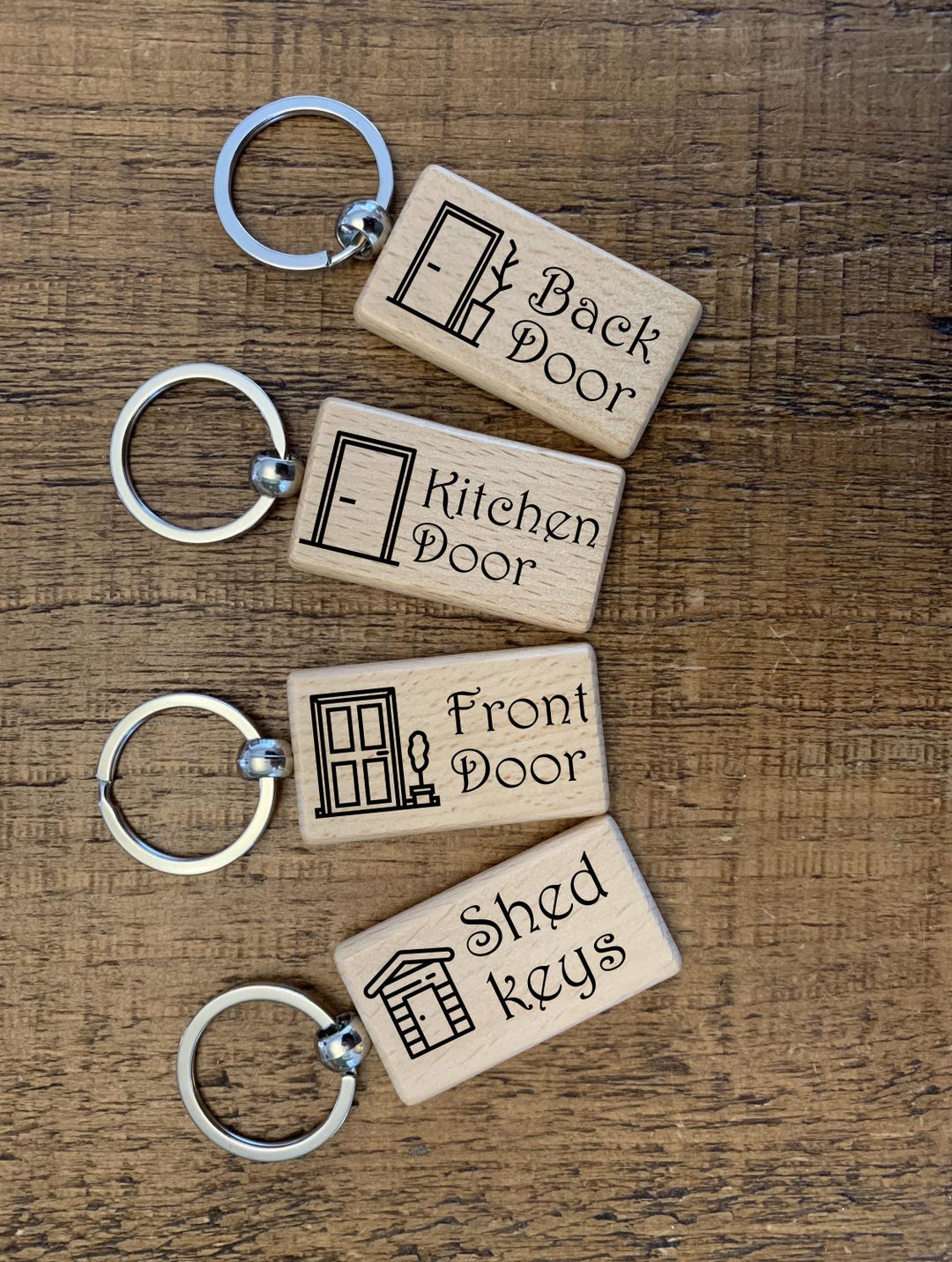 Door Key- Personalised Engraved Rectangle Solid Wood Keyring for Your ...