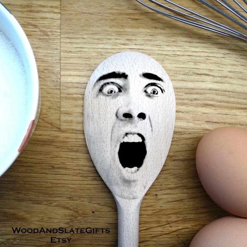 Funny Face on Wood Spoon - Etsy UK