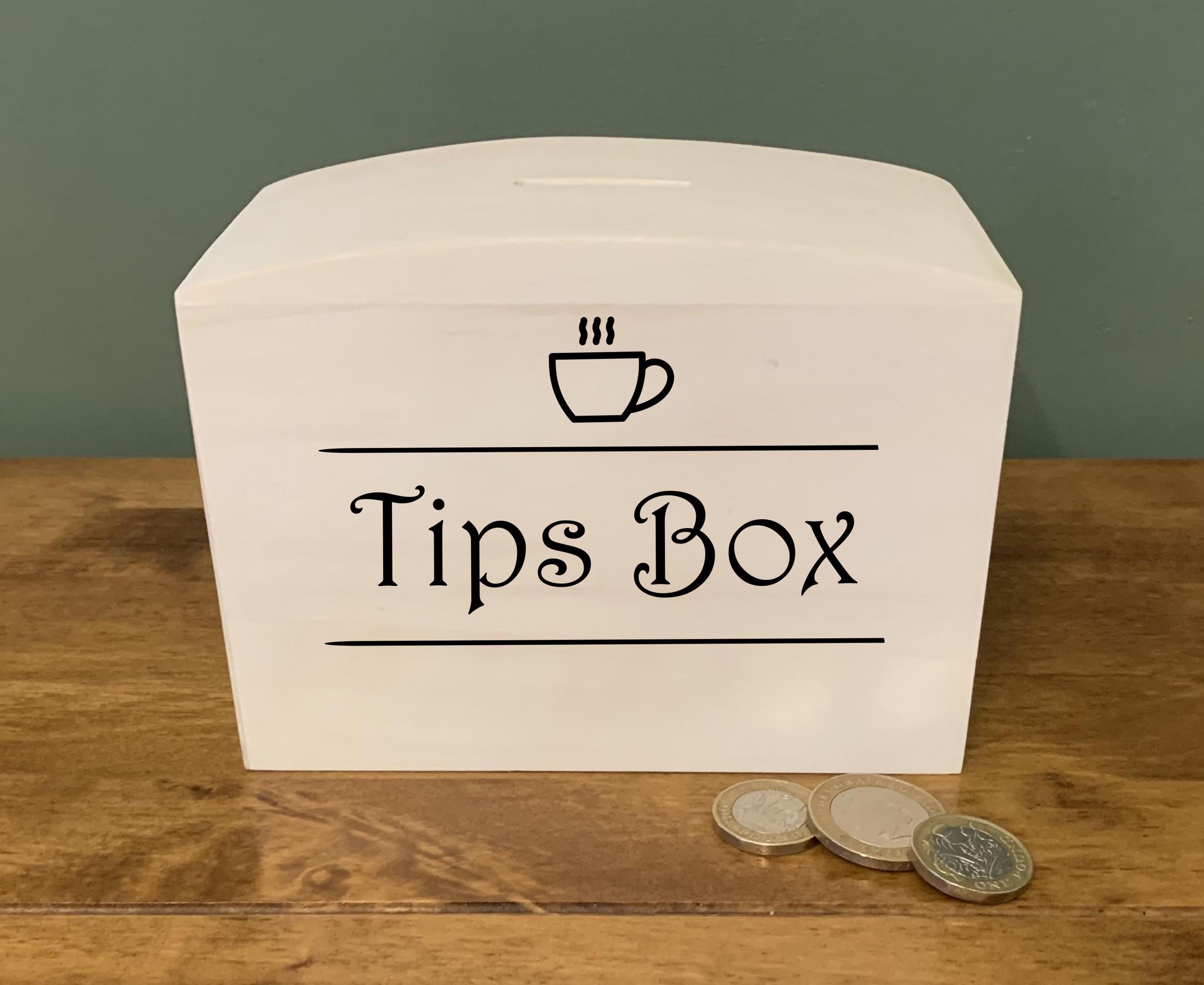 Personalised Wooden Money Box for Collecting Tips for Staff. Gratuity ...